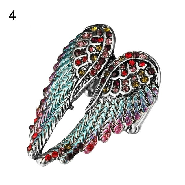 HEVIRGO Lady Multicolor Rhinestone Wings of Angel Charm Ring Finger ...