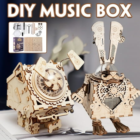 Wooden Music Box Robot DIY Mechanical Toys Home Decor Birthday Gift ...