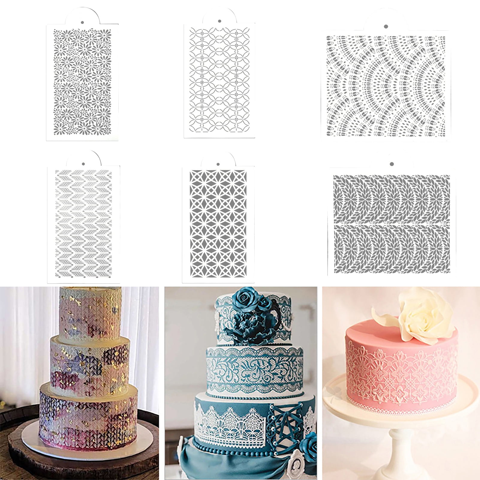 Bobasndm 6 PCS Fondant Cake Mesh Stencil Embossing Stencils For ...