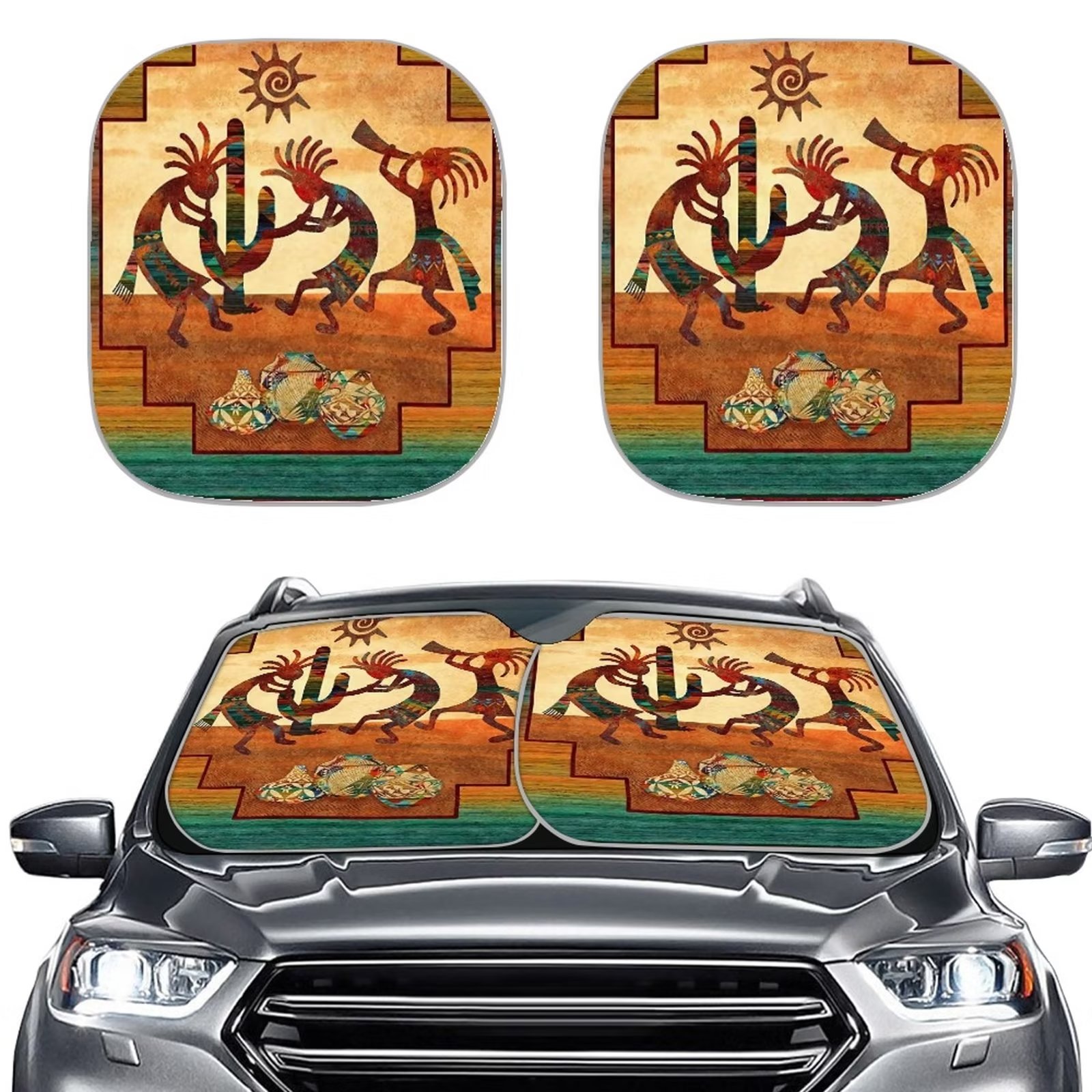 Diaonm Southwest Aztec Kokopelli 2-Piece Auto Windshield Sun Shade for ...