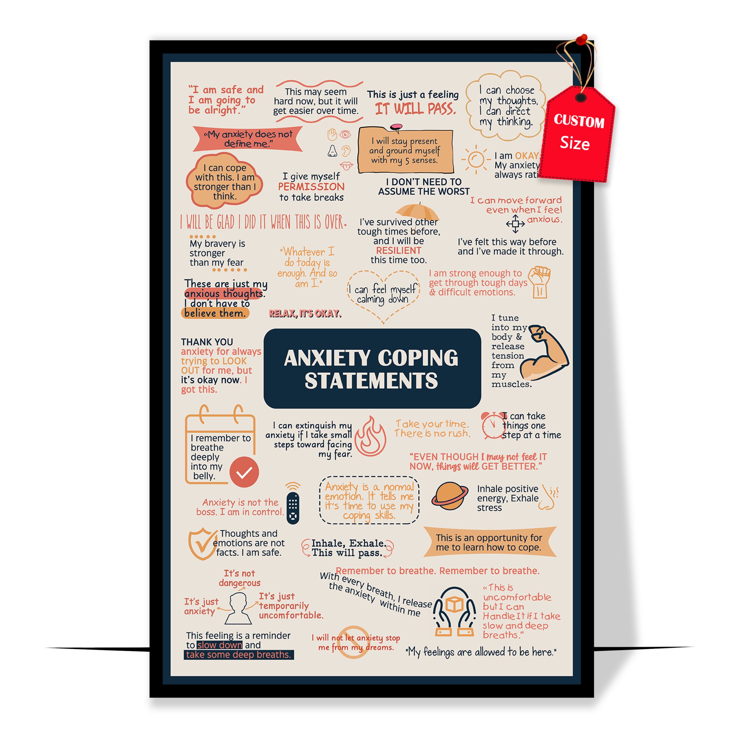 LOLUIS Anxiety Coping Statements Poster, Anxiety Relief Affirmations ...