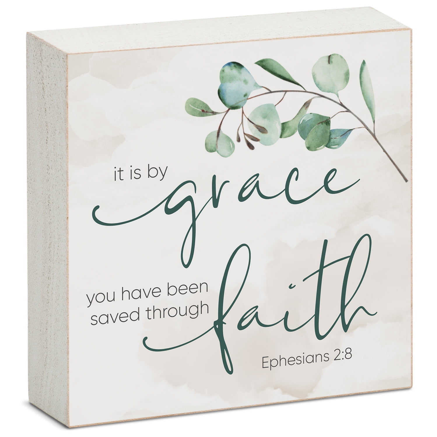 CounterArt "By Grace" Artistic Freestanding Solid Wood Block Sign 3.75 ...