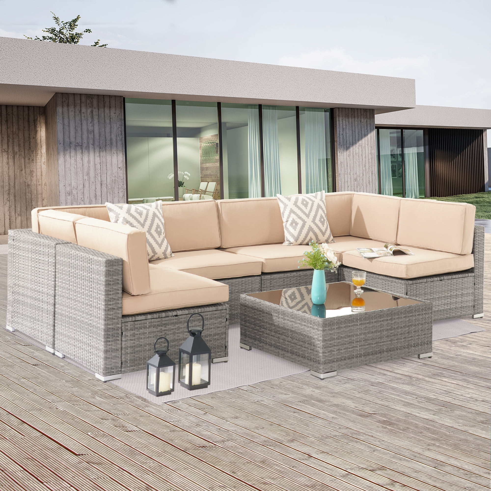 Sonerlic Outdoor Conversation Sofa Sets with 7 Pieces,Sectional ...