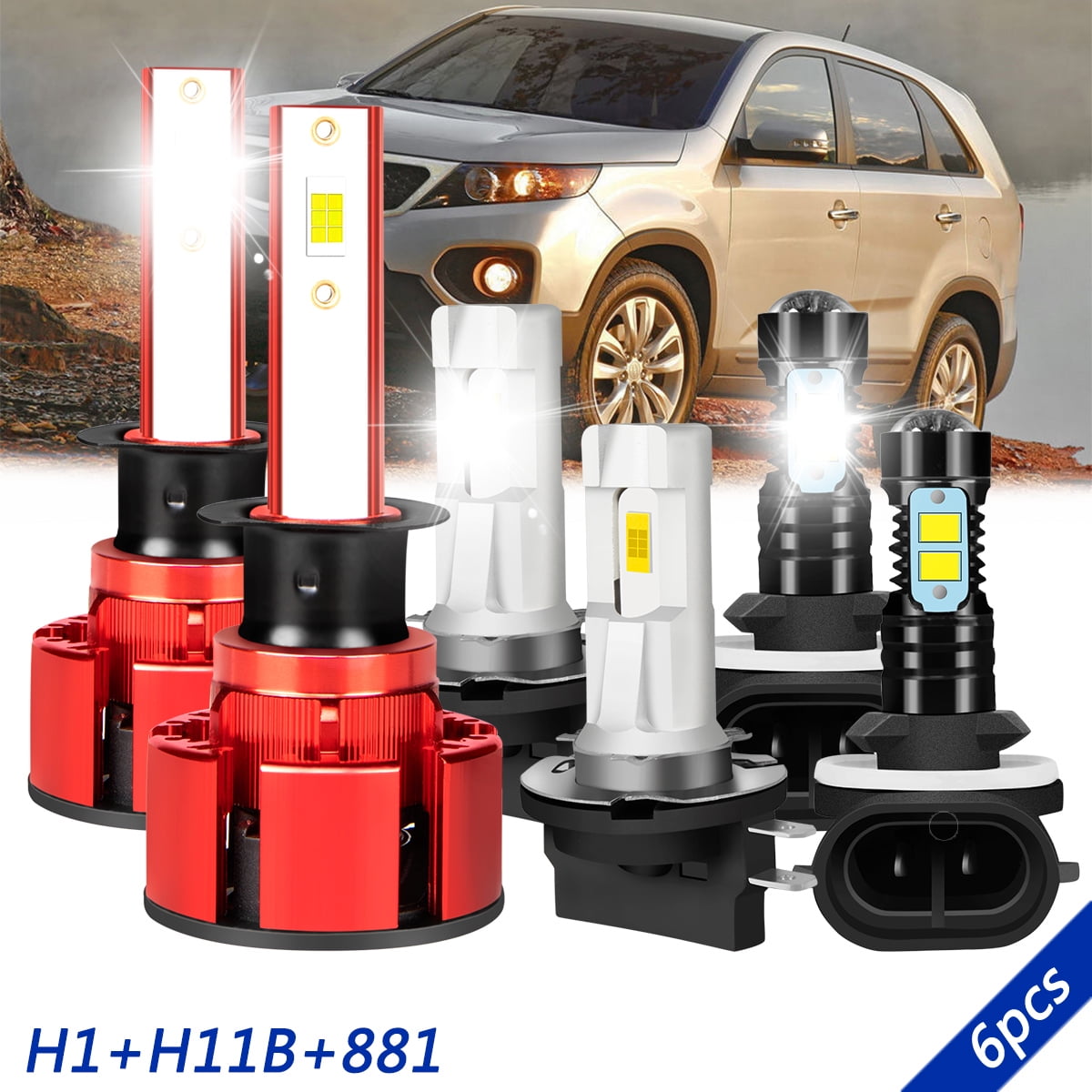 For Kia Sorento 2007 2008 2009 LED Headlight H1 High H11B Low 881 Fog ...