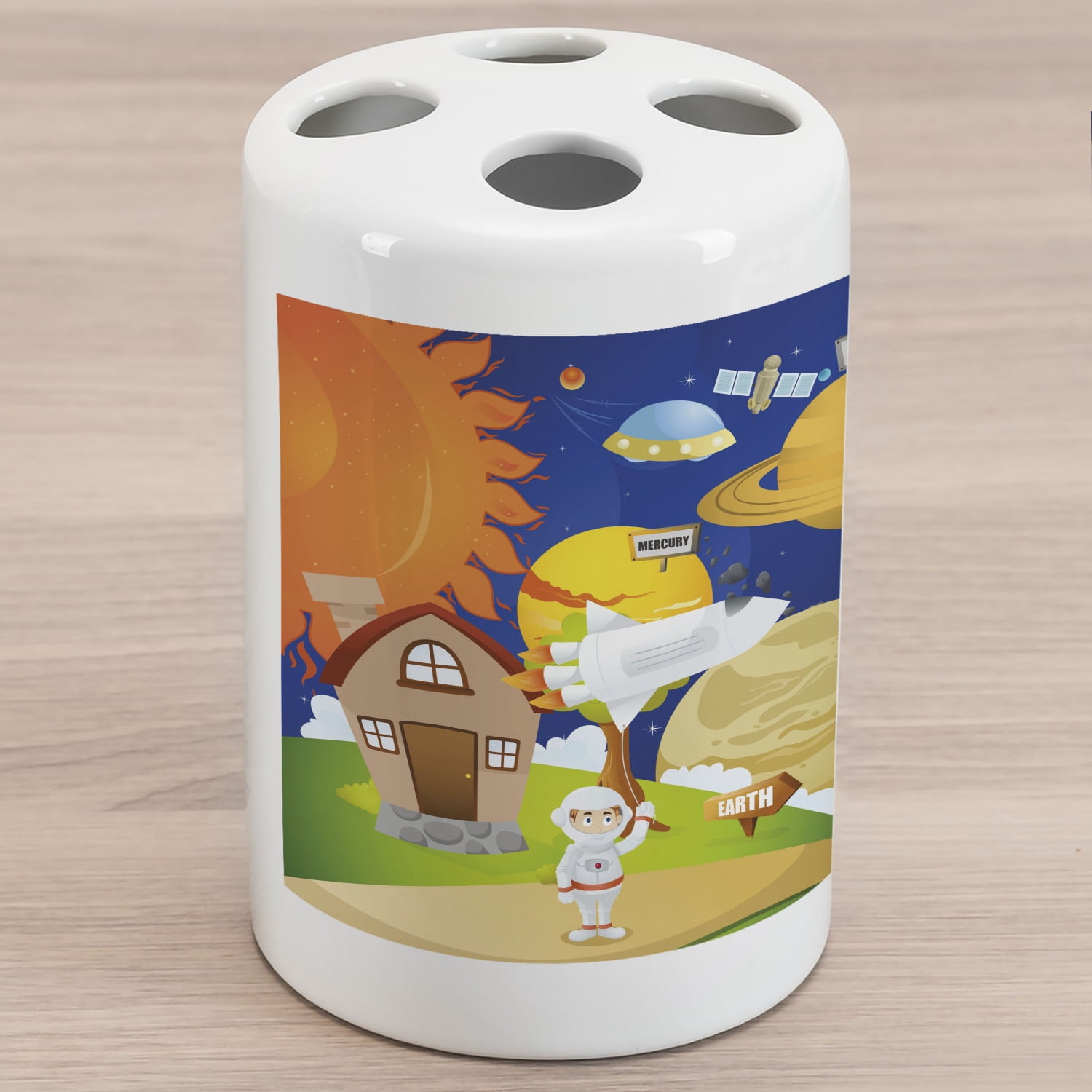 Science Ceramic Toothbrush Holder, Cartoon Style Planet System and ...