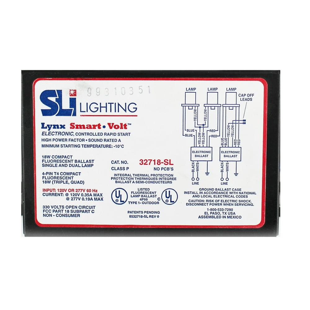 Sli Lighting 32718-Sl Electronic Fluorescent Ballast, CFL, 18W, 2 Lamp ...