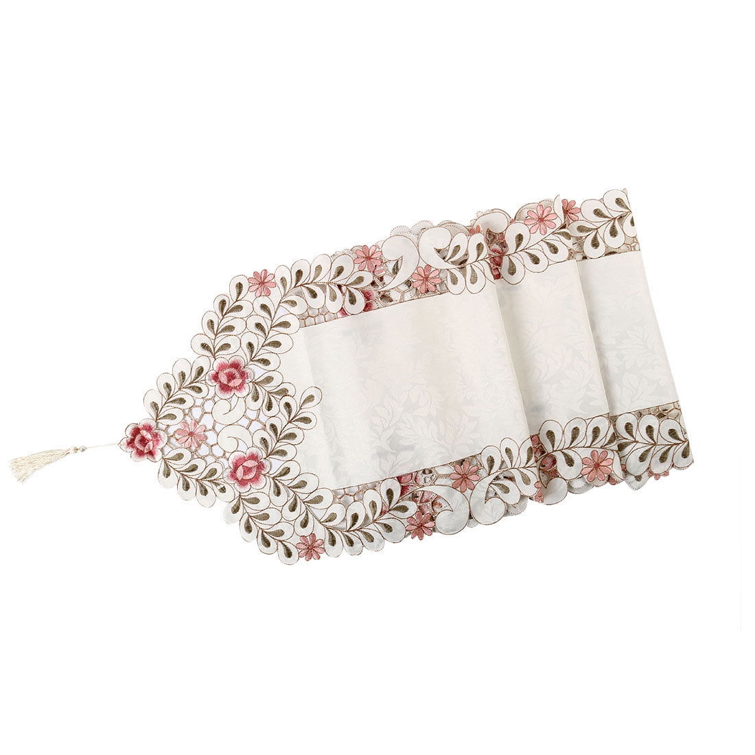 PiccoCasa Classic Flower Embroidery Table Runner Tassel Decors Tea Rose ...