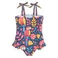 Cartoon Parrot Pattern Girls' One-Piece Swimsuit Bowknot Tie Shoulder ...