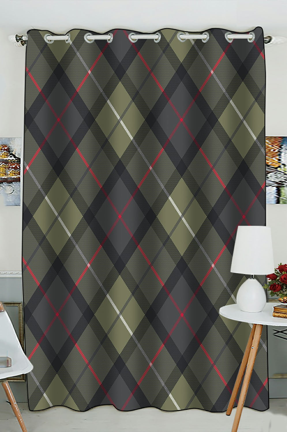 ABPHQTO Classic Tartan Check Plaid Pattern Window Curtain Kitchen ...