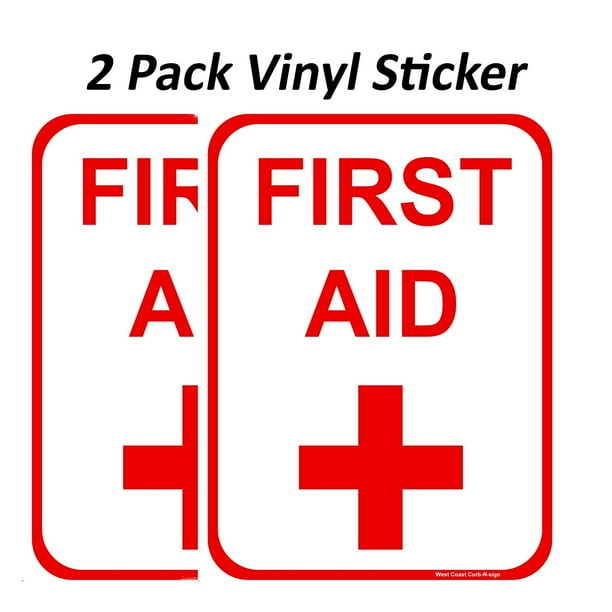 2 Pack First Aid Stickers, Medical Emergency Business Safety Sign ...