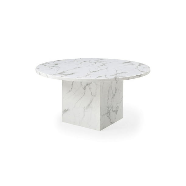 BenJara 60 Inch Modern Dining Table, Round Marble Top and Square Base ...