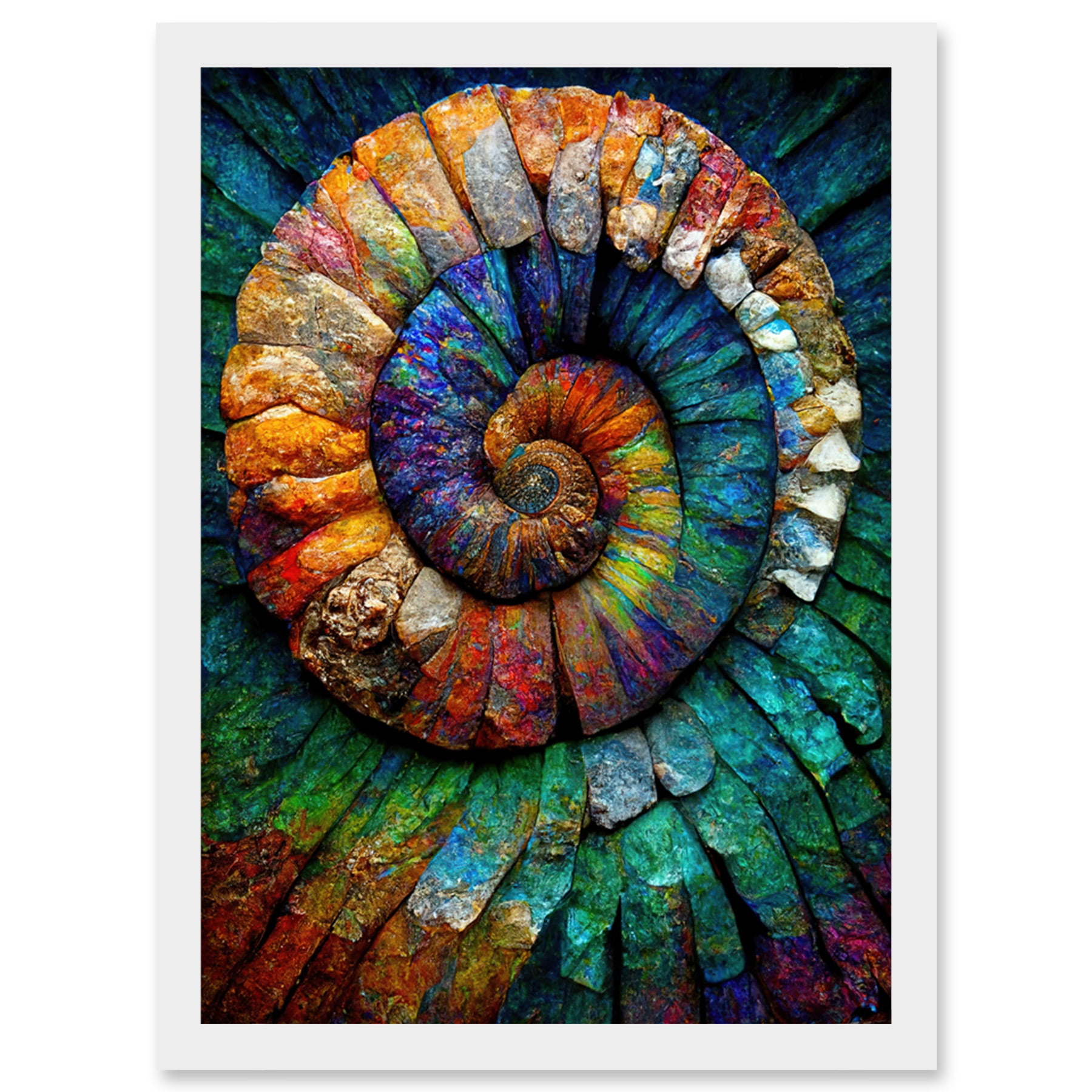 Bright Multicoloured Ammonite Fossil Artwork Framed Wall Art Print A4 ...