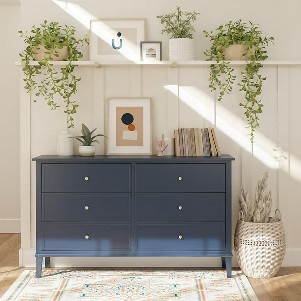 Desert Fields Eclectic Boho 6 Drawer Dresser, Navy - Walmart.com