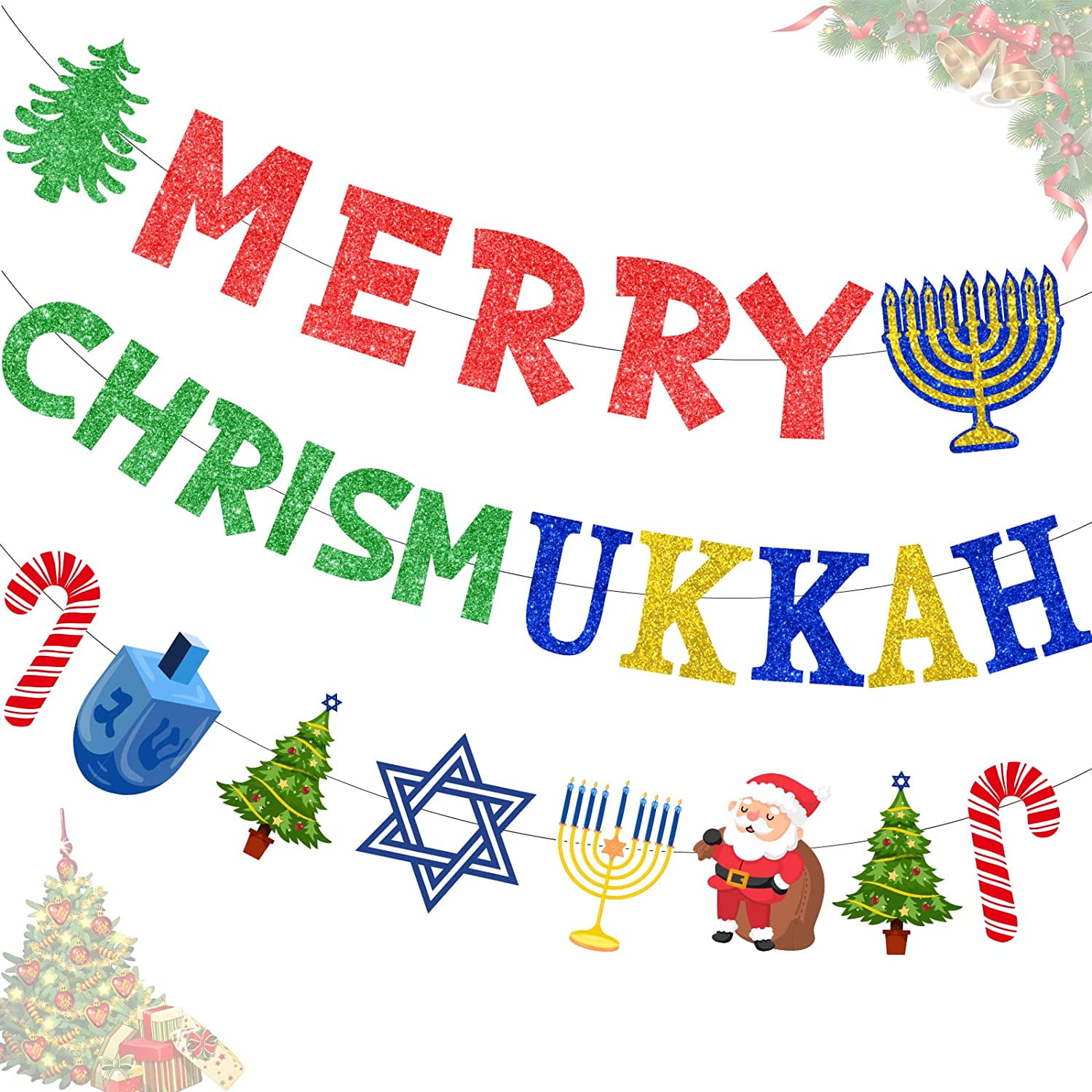 Merry Chrismukkah Banner Glitter Christmas & Hanukkah Decorations ...