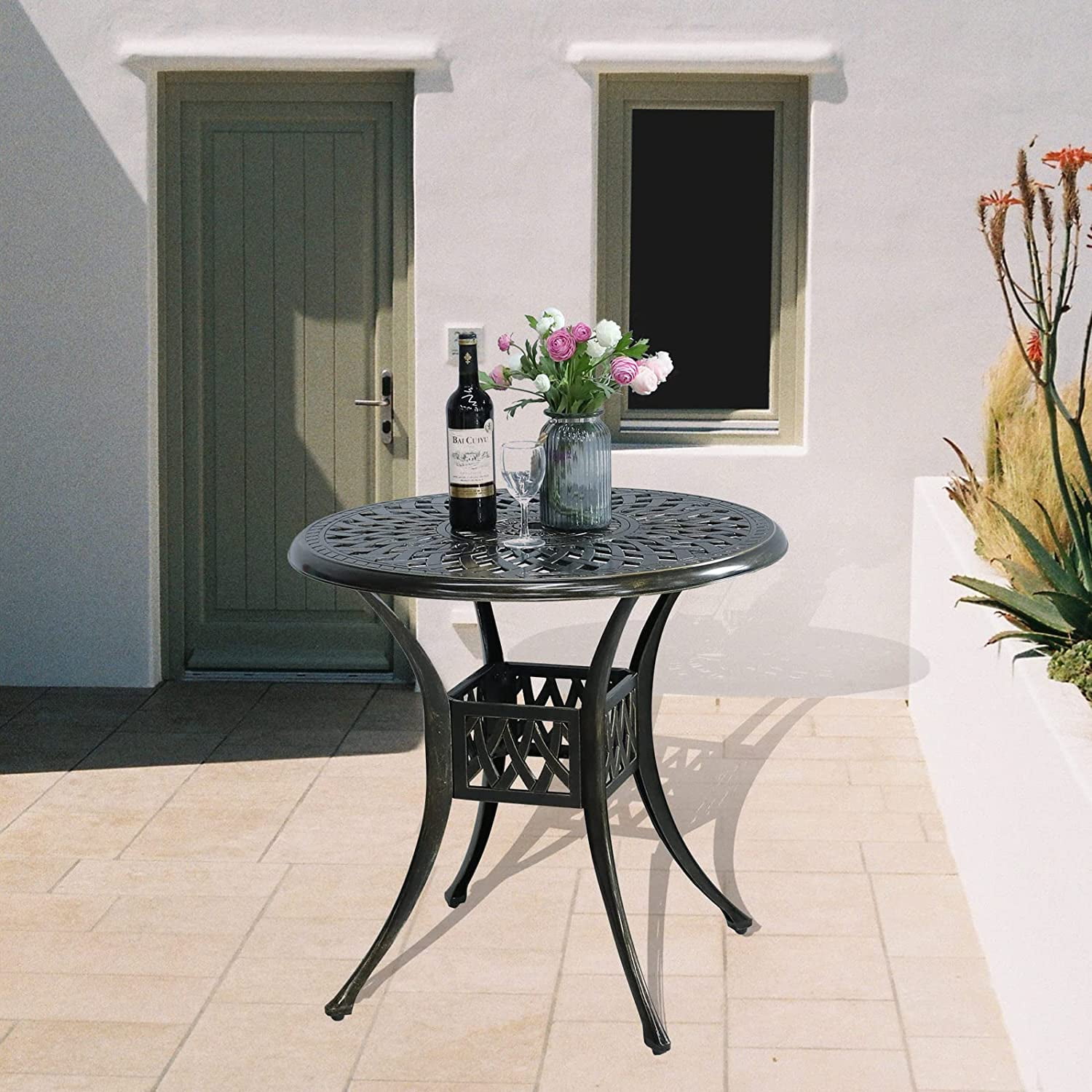 W WARMHOL Outdoor Cast Aluminum Patio Table, 31” Round Bistro Table ...