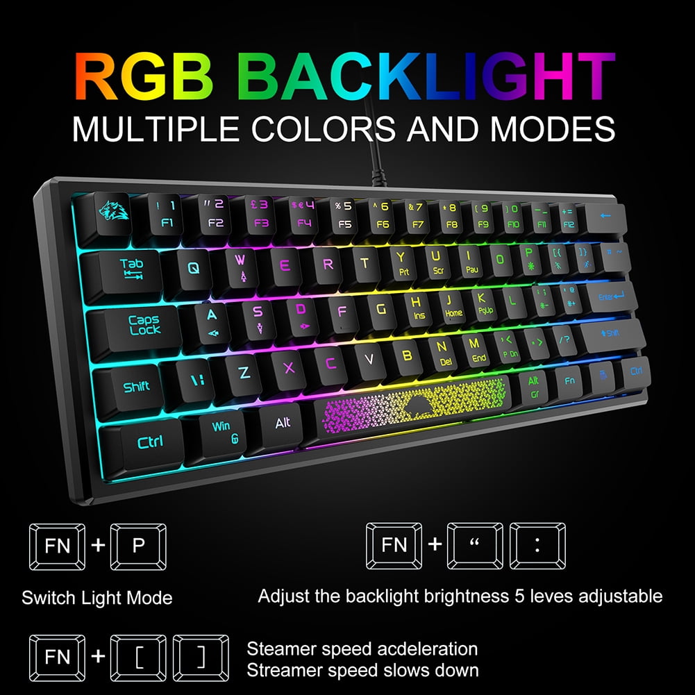 K61 USB 60 Percent RGB Wired Keyboard 62 Keys Ergonomic Gaming Laptop ...