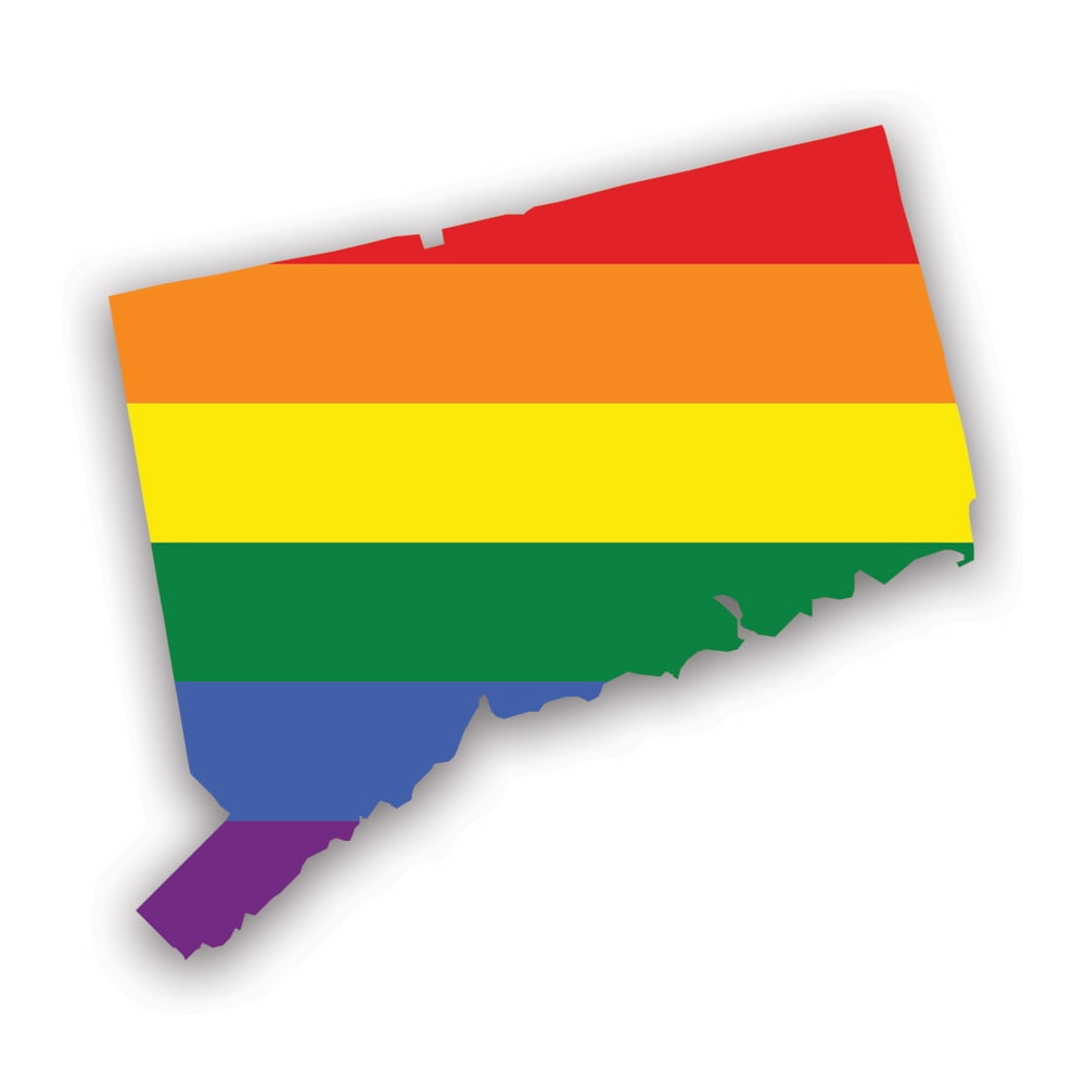 Connecticut State Shaped Gay Pride Rainbow Flag Sticker Decal Self