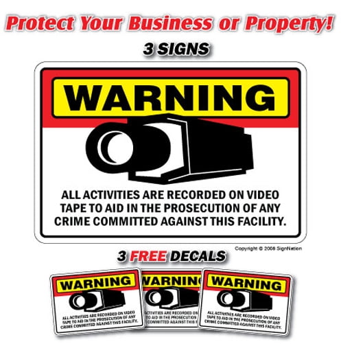 SECURITY CAMERA ~3 Signs & 3 Free Decals~ alarm signs | Indoor/Outdoor ...