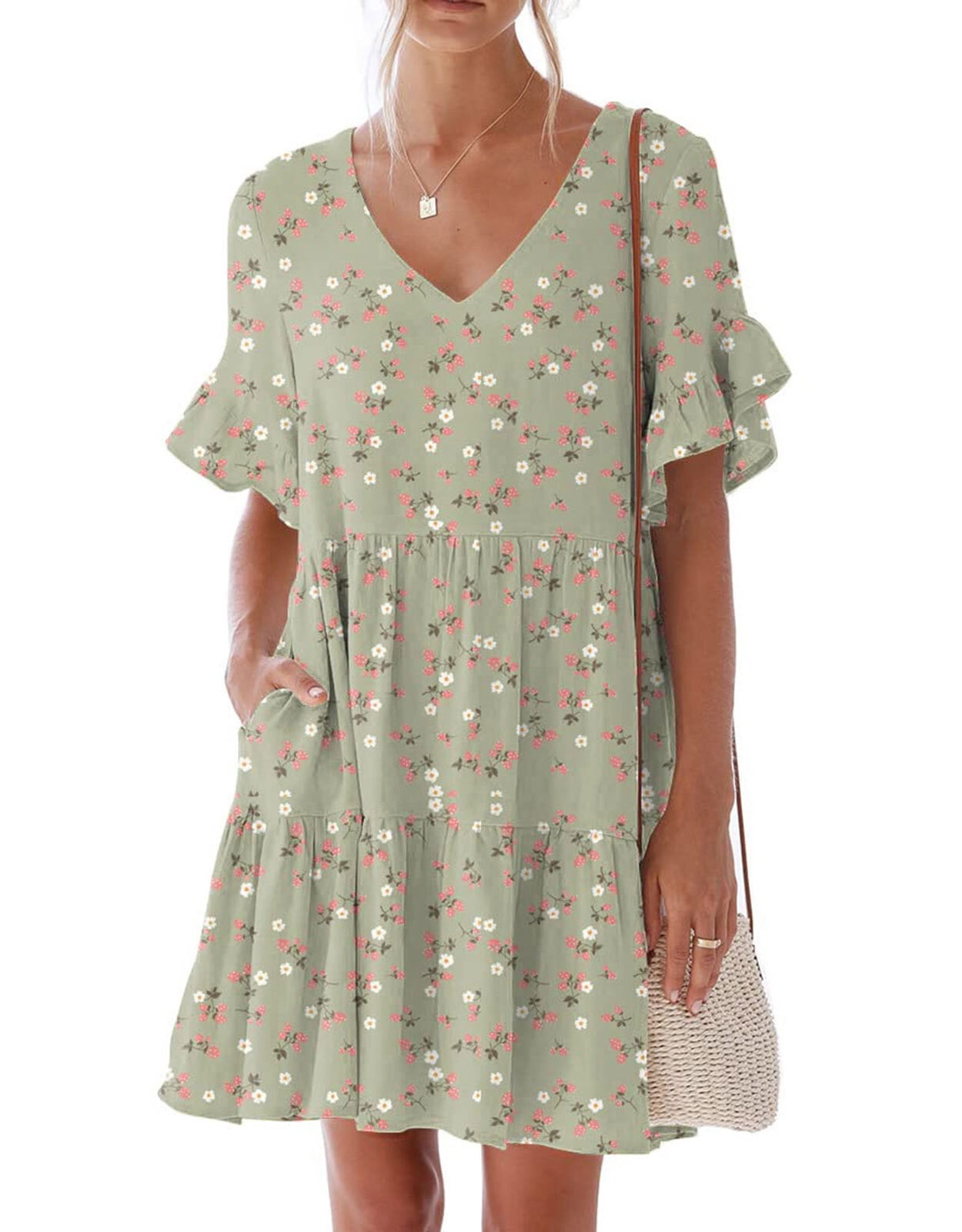 Summer Dress for Women Plus Size Ruffled Short Sleeve Floral Print ...