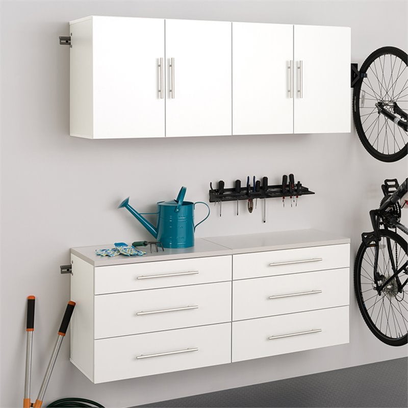 Prepac HangUps 4 Piece 60" Wall Mounted Garage Cabinet Set in White ...