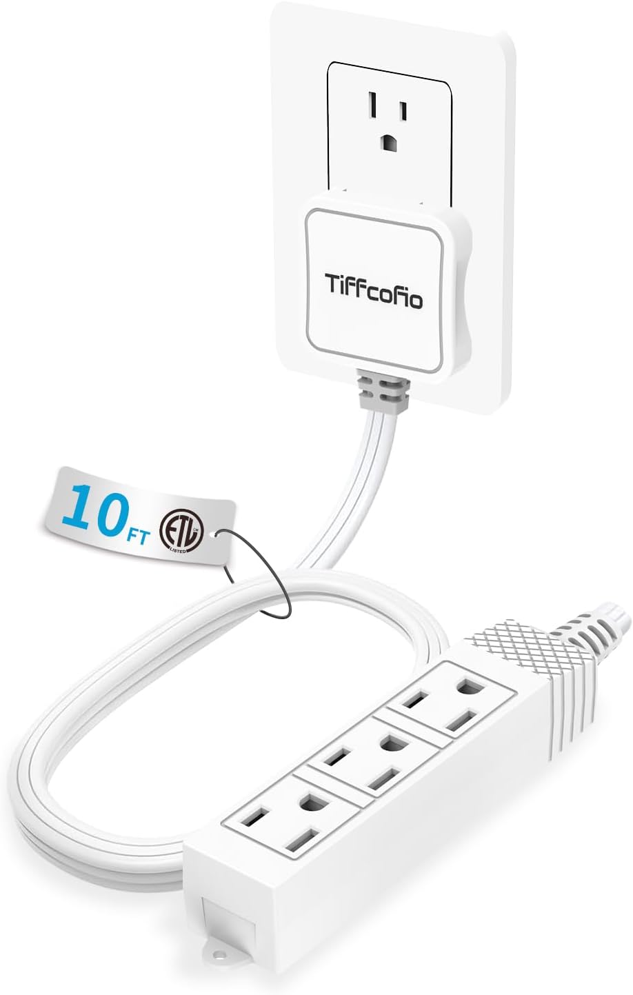 shiyou-TiFFCOFiO Flat Plug Outlet Strip, 10 Feet Extension Cord 3 Prong ...