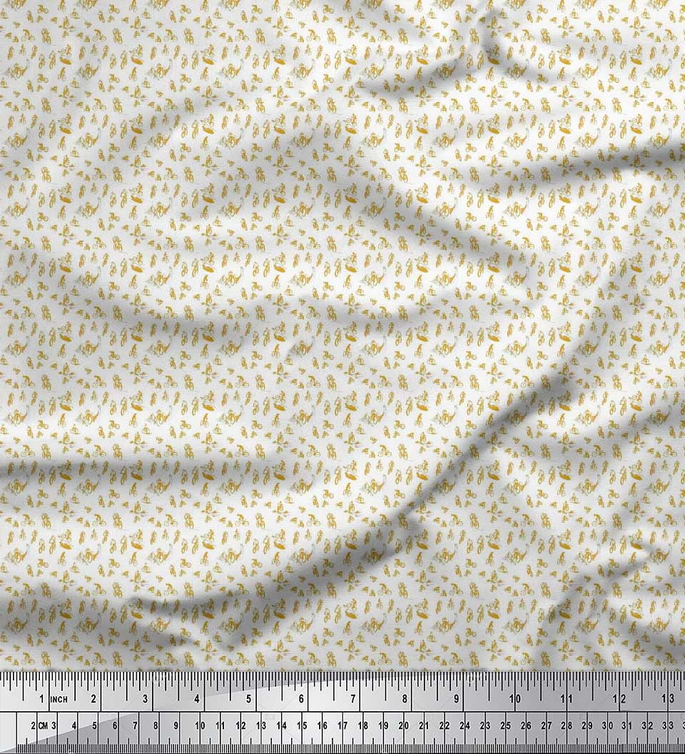 Soimoi Japan Crepe Satin Fabric Human & Bicycle Shirting Fabric Prints ...