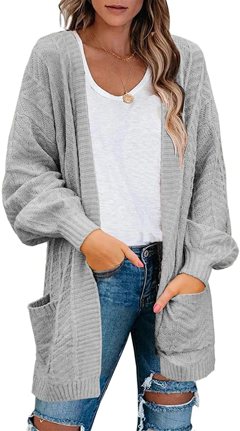 MURMUREY Womens Open Front Cardigans Cable Knit Long Sleeve Lightweight ...