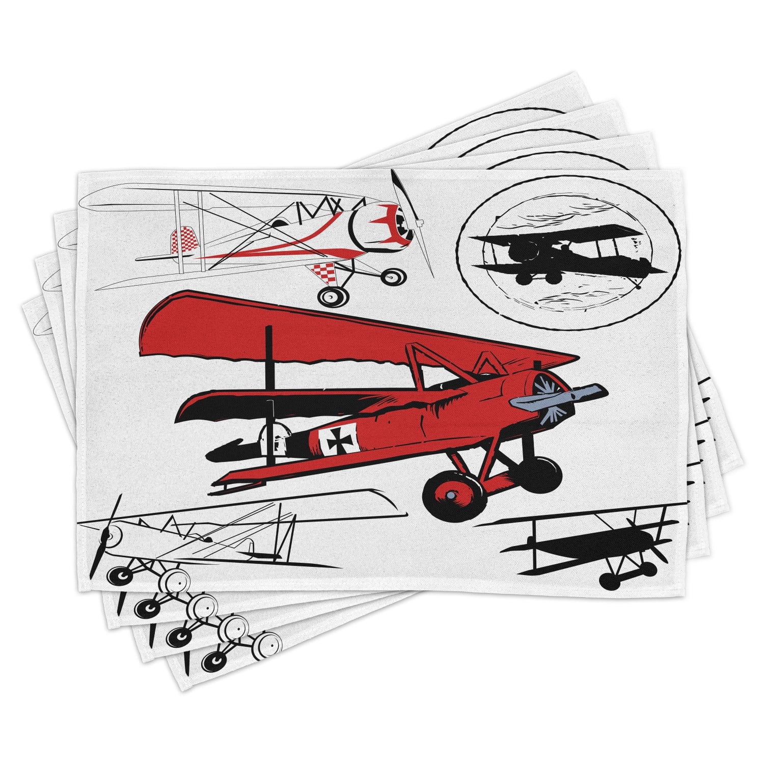 Ambesonne Vintage Airplane Place Mats Set of 4, Biplanes Set, Standard ...