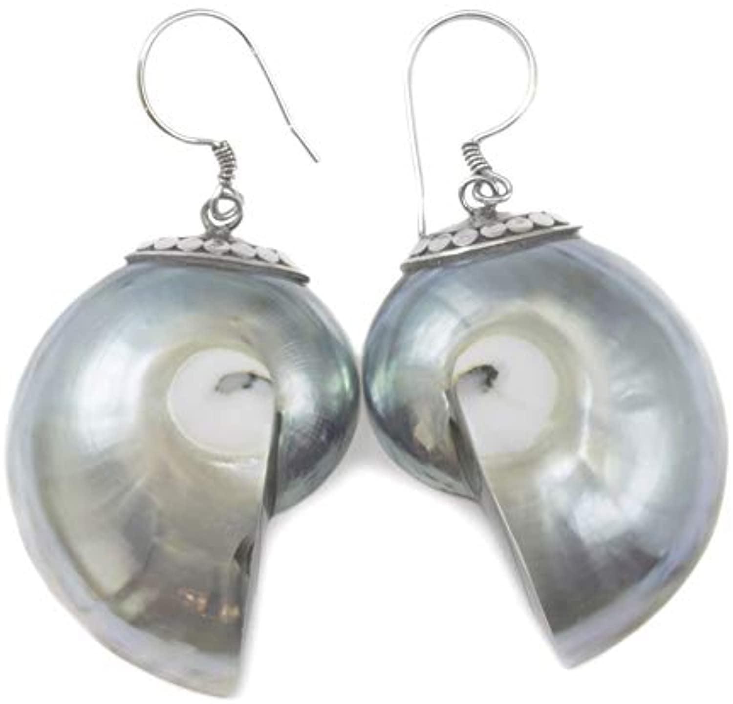 Sterling Silver Nautilus Shell Earrings Halved Polished Grey Large MOP ...