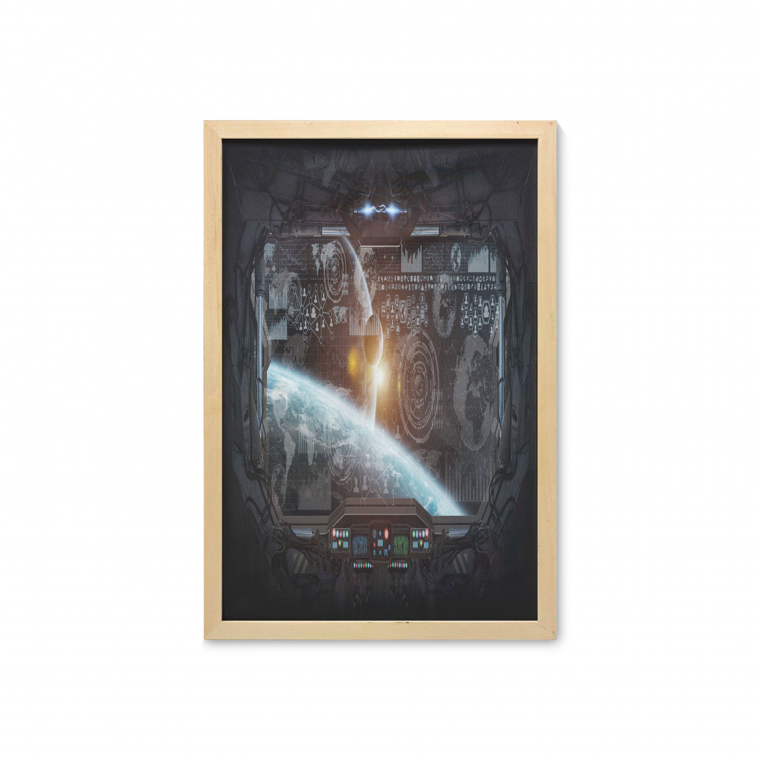 Outer Space Wall Art with Frame, Control Panel of Cockpit Screen in the ...