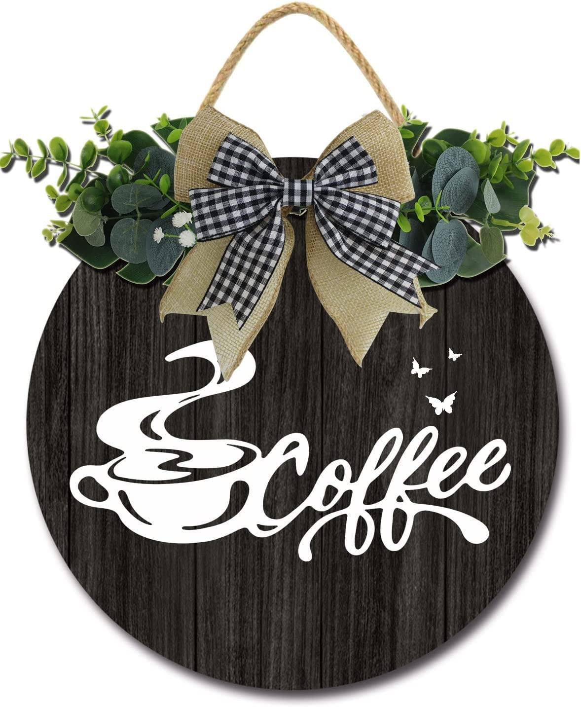 Eveokoki 11" Coffee Sign Decor Rustic Farmhouse Wooden Round Retro ...