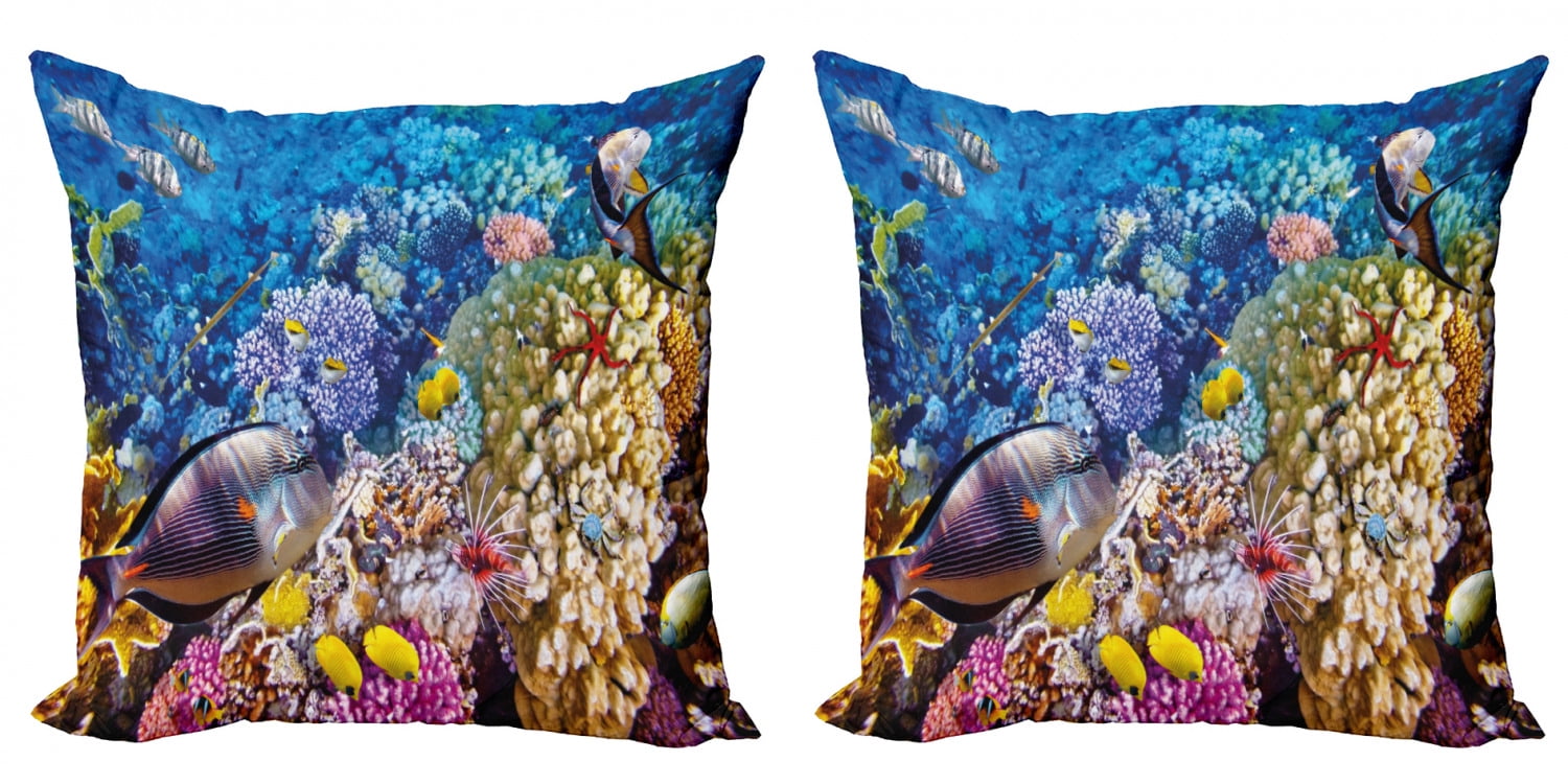 Ambesonne Fish Throw Pillow Cover 2 Pack, Ocean Beauties, 24 ...