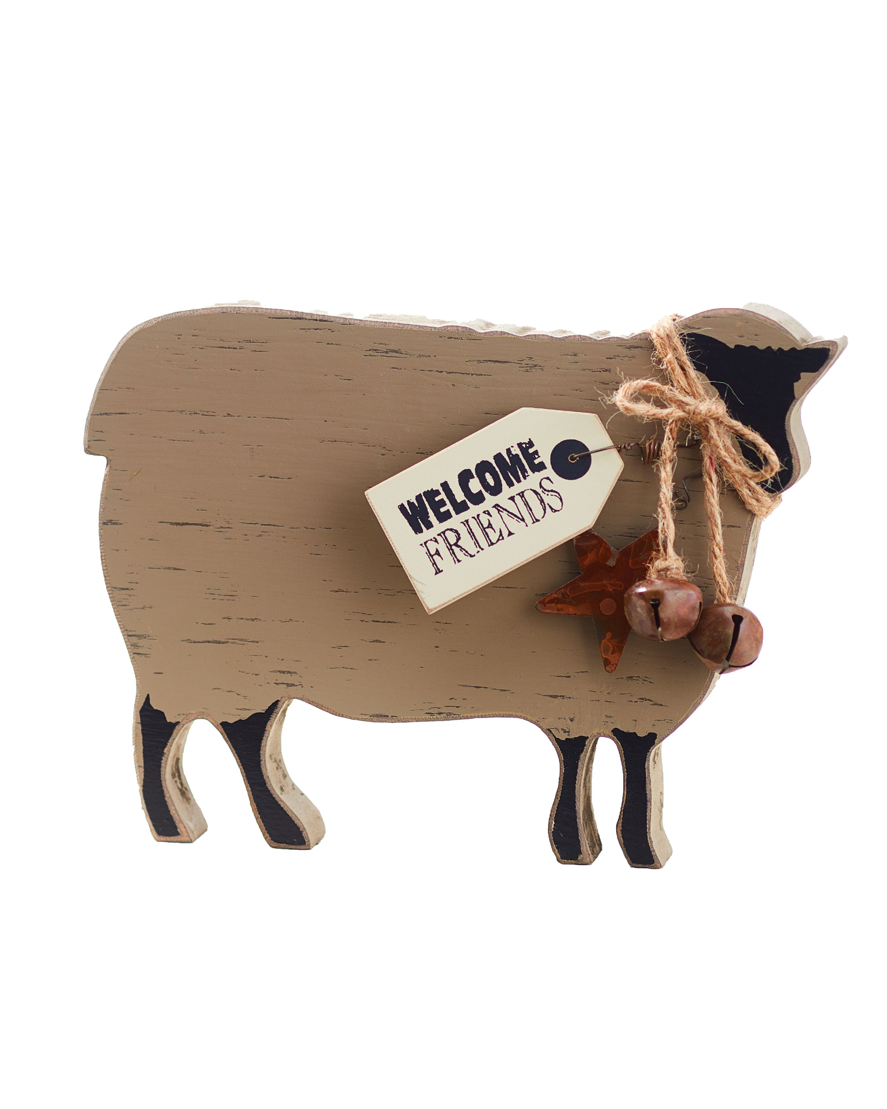 Welcome Sheep Shelf Sitter Knick Knack - Farm Animal Wood Block Sign ...