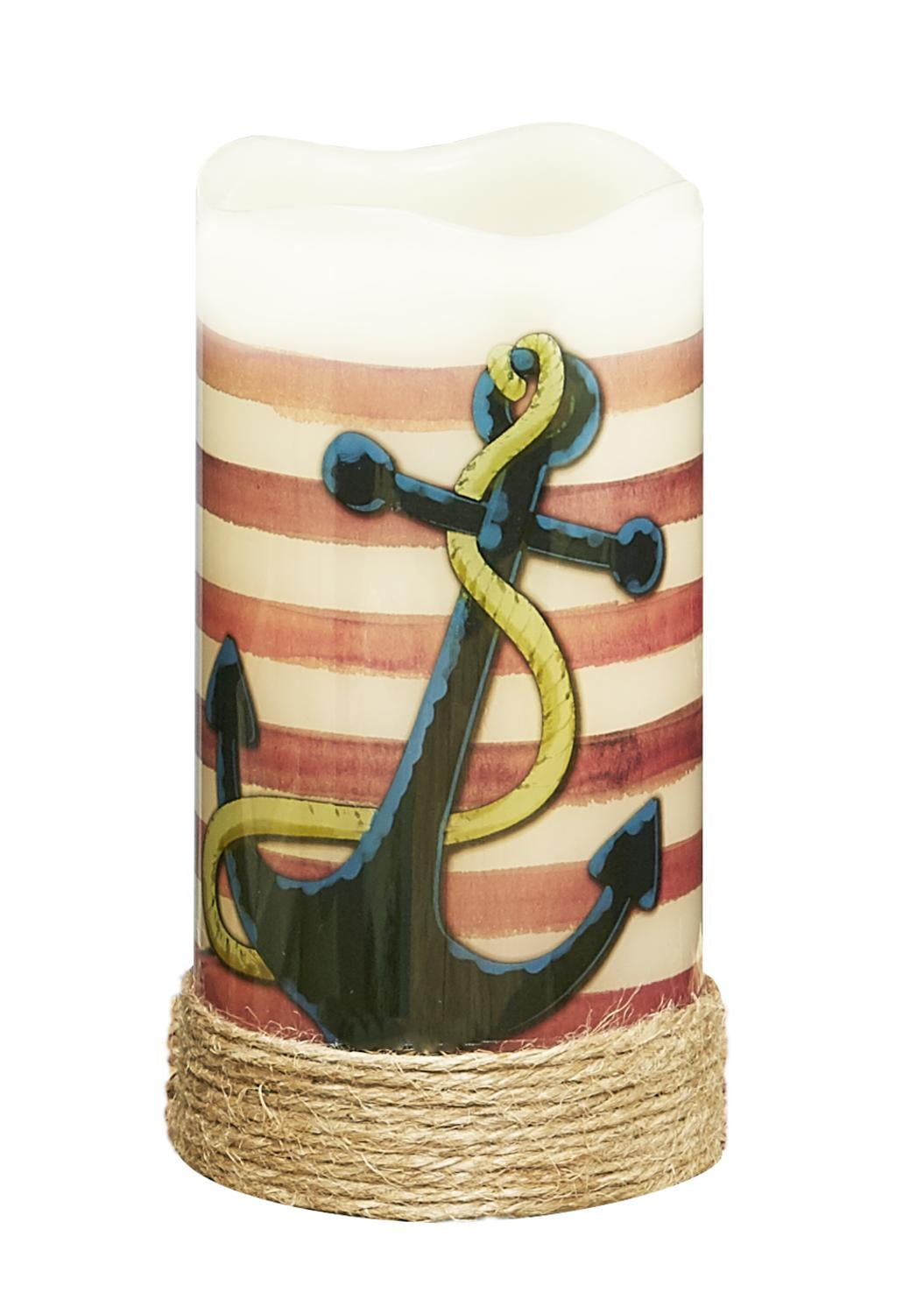 Pack of 4 Nautical Anchor and Stripes LED Lighted Wax Flameless Pillar ...