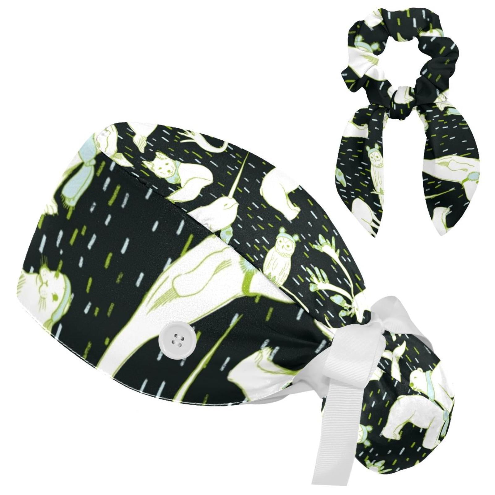 Working Cap with Buttons and Sweatband Scrub Hat Bouffant Caps with ...