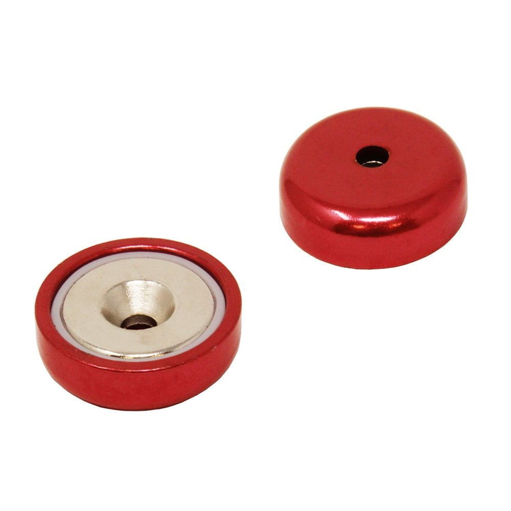 N42 Neodymium A Type Pot Magnet - 25mm dia - 57.33lbs Pull - Red (Pack ...