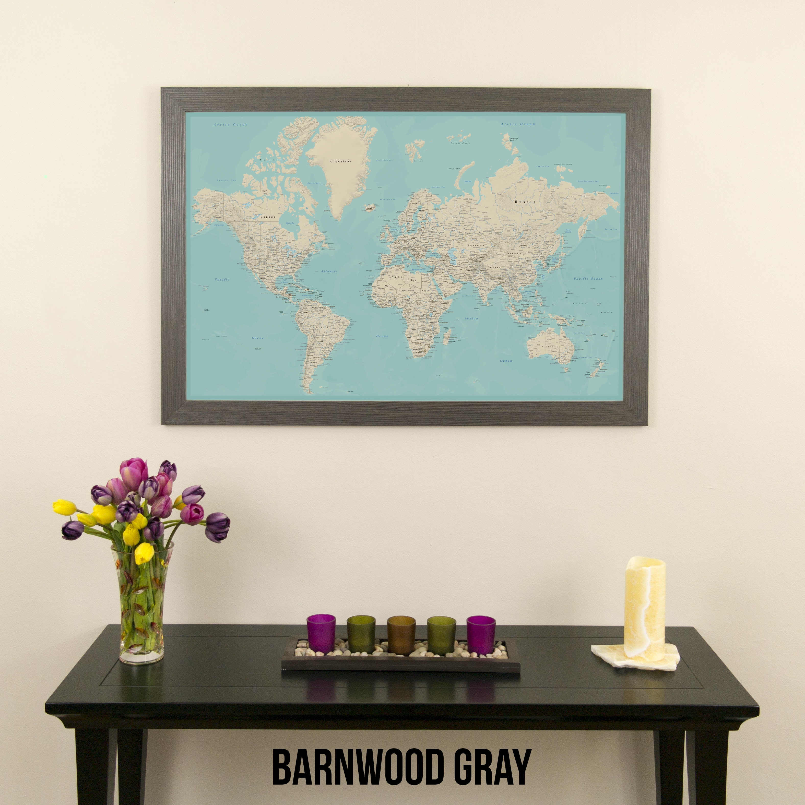 Teal Dream World Push Pin Travel Map with Barnwood Gray Frame - Walmart.com