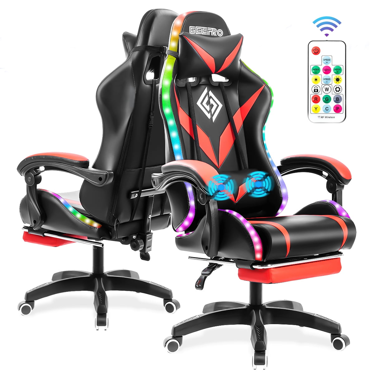 Hoffree RGB LED Lights Gaming Chair Racing Style Office Chair Height ...