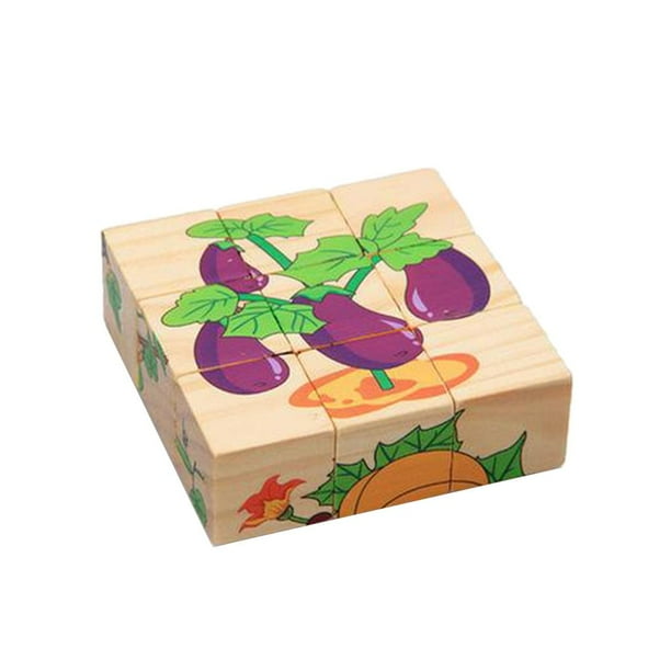 9PCS Colorful Wooden Square Sorting 3D Cartoon Puzzles Kids Toddlers ...