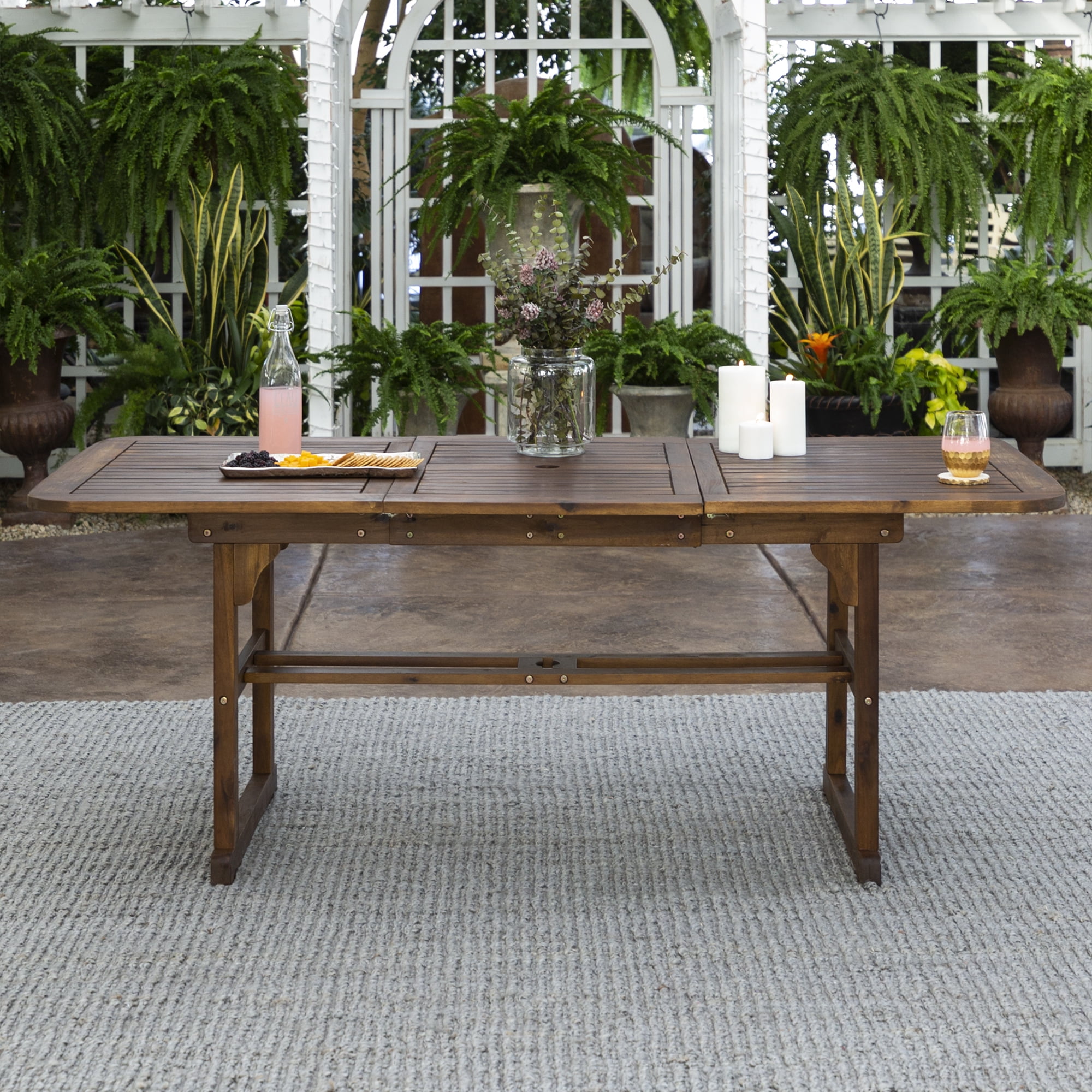 Manor Park Wood Outdoor Patio Extendable Dining Table Dark Brown