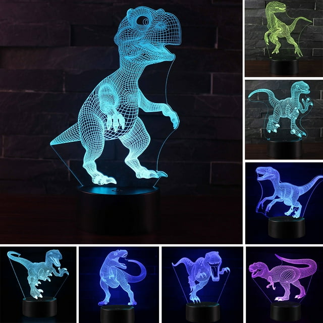 Porfeet Dinosaur 3D Illusion Color Changing LED Desk Light Child Room ...