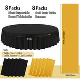 Pesonlook 16pc Disposable Black Plastic Tablecloth & Satin Gold Table ...