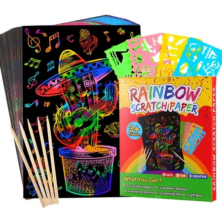 Scratch Art for Kids - 50 Pcs Black Scratch Off Art Paper, Rainbow ...