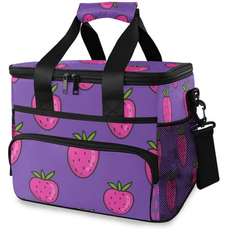Cooler Bag, Doodle Pattern Strawberry 15l Large Insulated Lunch Bag ...