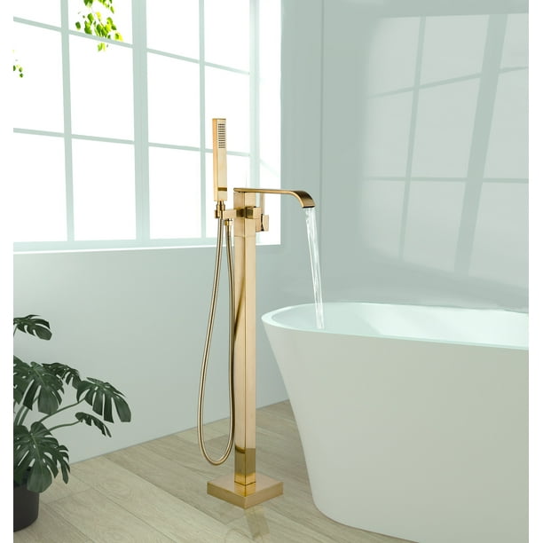 Ces Freestanding Bathtub Faucet Brushed Gold Shower Floor Mount