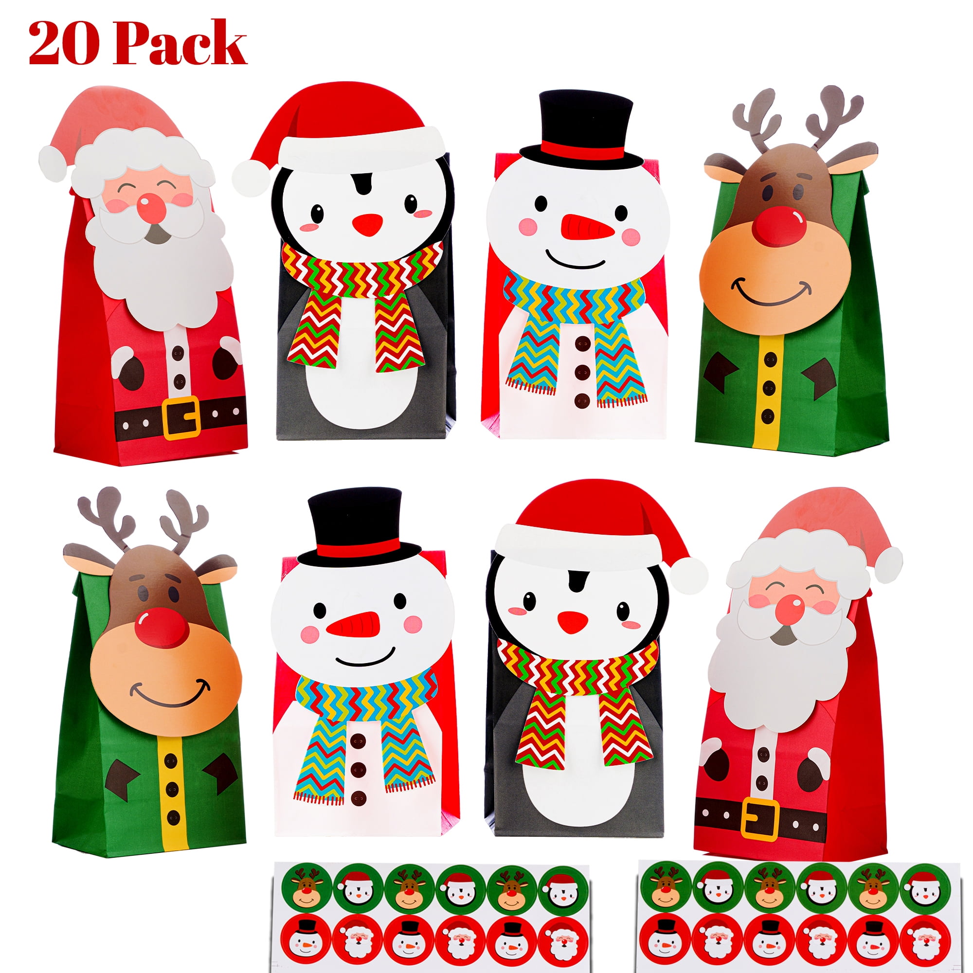 20 Pieces Christmas Gift Bag Paper with 24 Pieces Christmas Theme ...