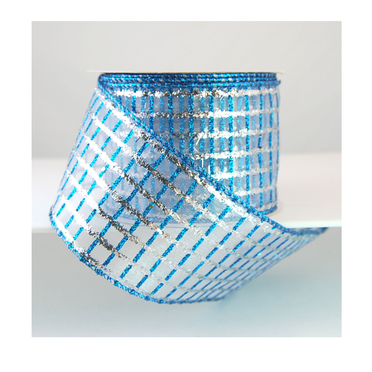 Wired Valet White and Aqua Glitter Sheer Christmas Ribbon 2 1/2" - 10 ...
