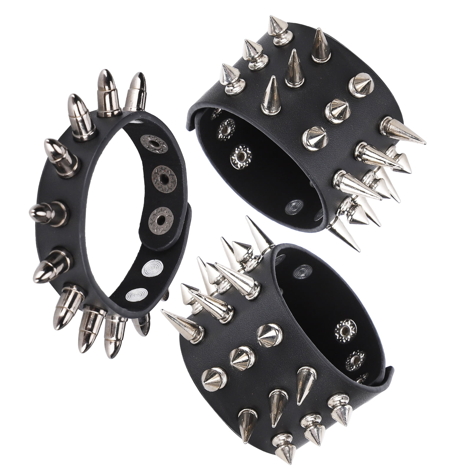 Click here for Zaqw Leather Bracelet Punk Spike Rivet Cuff Black... prices