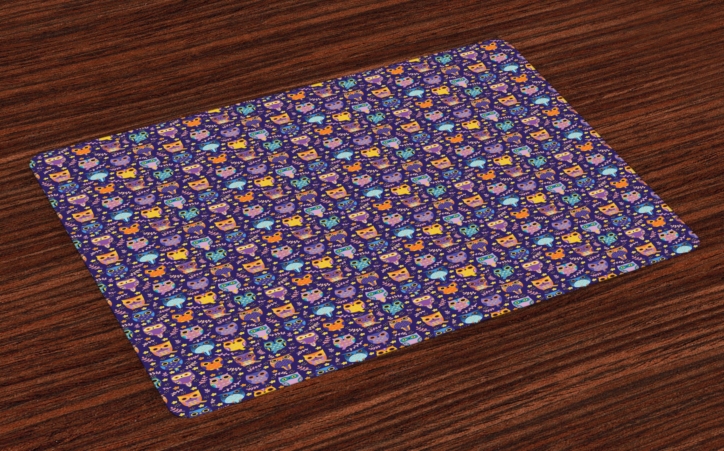 Owls Placemats Set of 4 Leafy Branches and Little Stars Sweet Comic ...