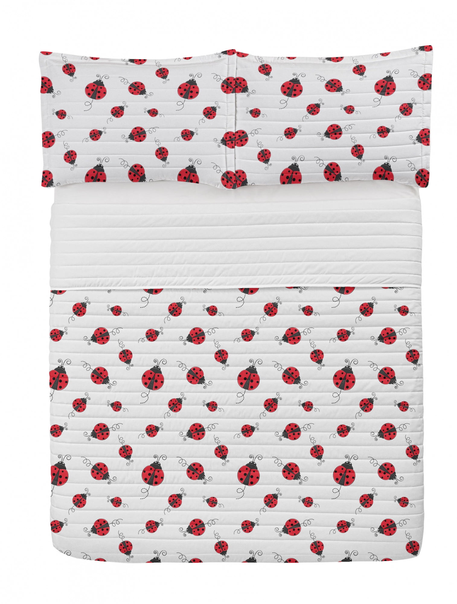 Ladybugs Microfiber Bedspread Set, Ladybug Dotted Wings Swirls and ...